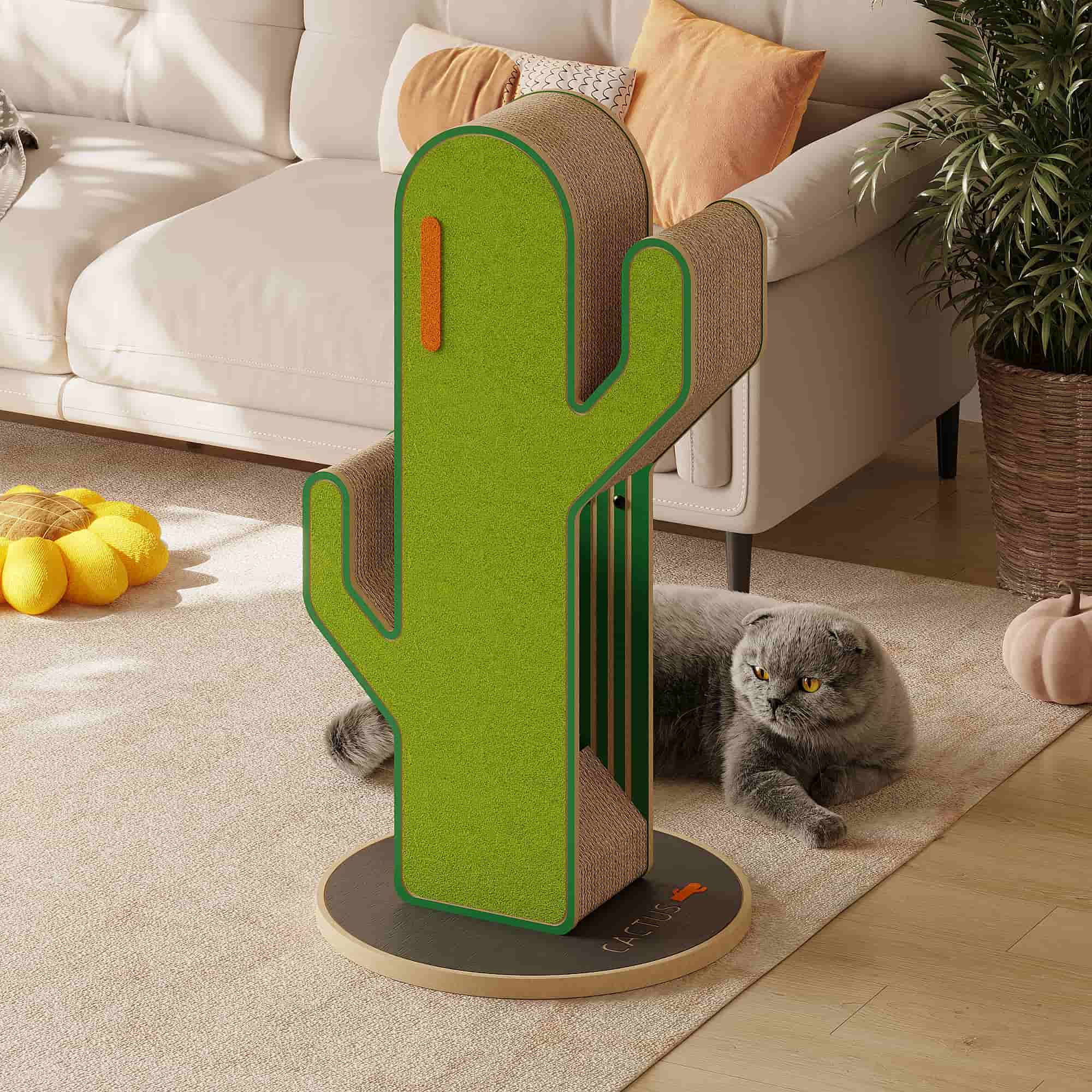 Large Cactus Cat Scratching Tree Modern Cat Climbing & Activity Tower ...