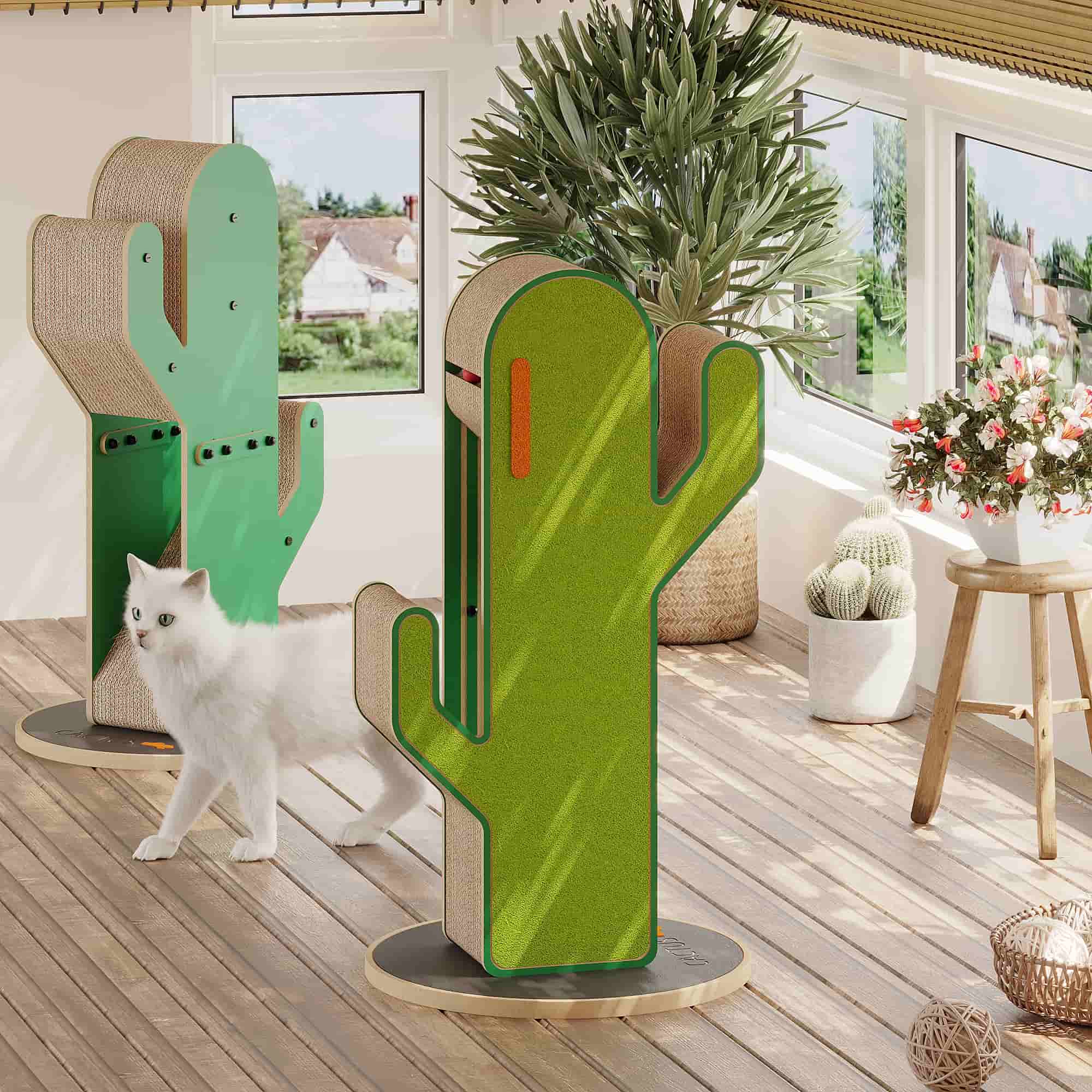 Large Cactus Cat Scratching Tree Modern Cat Climbing & Activity Tower ...